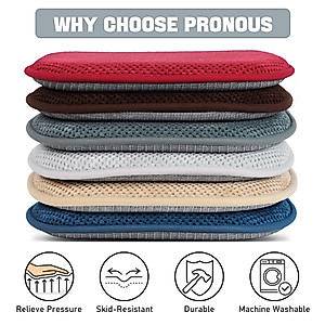 PRONOUS Light Grey Memory Foam Chair Pads, 2 Pack D-Shaped Seat Cushions for Dining Office Chairs, 17" x 15", Nonslip