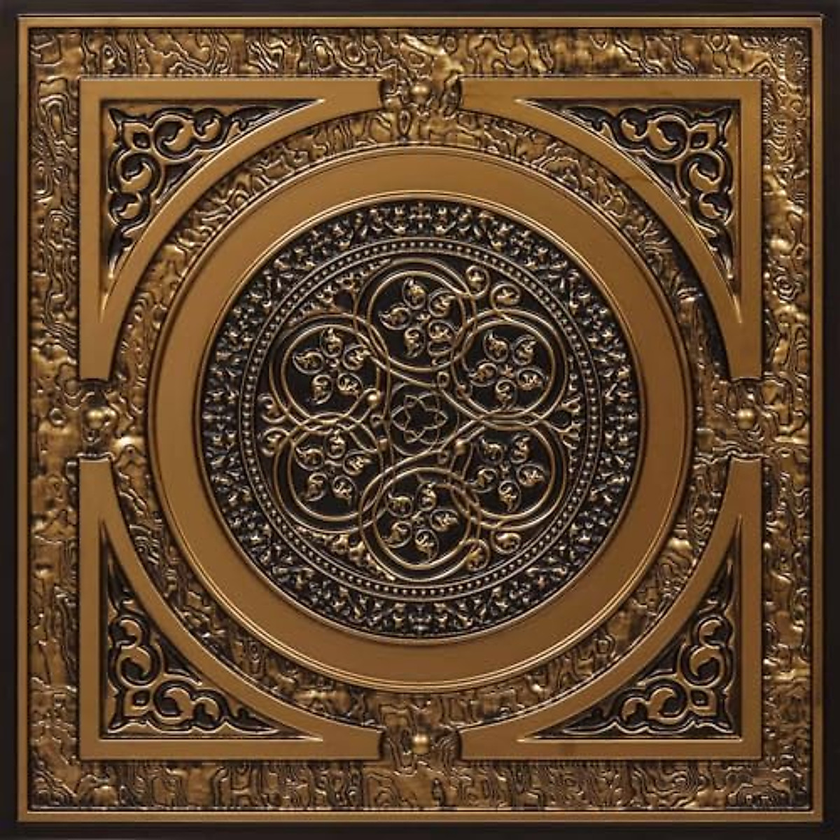 From Plain To Beautiful In Hours 225 Steampunk PVC 2' x 2' Lay-in or Glue-up Ceiling Tile, Pack of 10, Antique Gold, 10 Piece