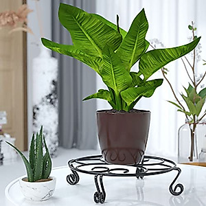 Yimobra Original Patented Plant Stand for Flower Pot Heavy Duty Potted Holder Indoor Outdoor, Metal Rustproof Iron Garden Container Round Supports Rack for Planter, Black, 11.8 Inches