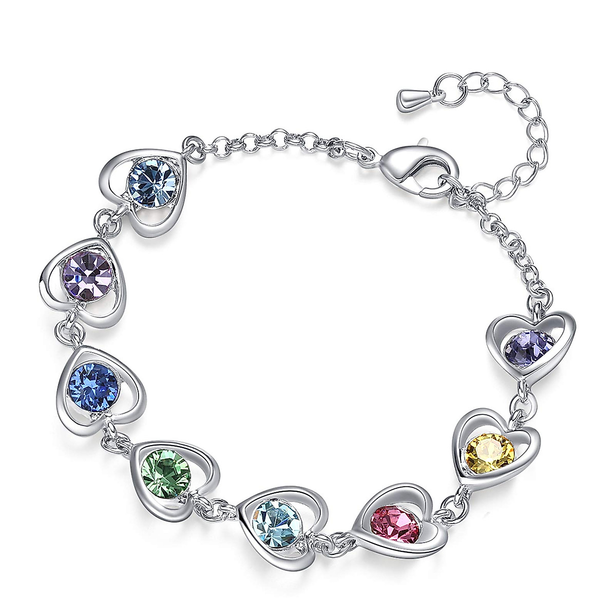 K-Acc Heart Link Bracelet [Gift Packaging] Christmas Gifts for Girls and Women (Rainbow)