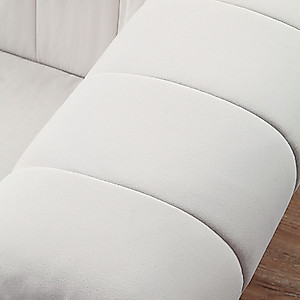 MULEJYBO 84" Velvet Sofa Couch, Chesterfield 3 Seater Couch with Rolled Armrest for Living Room, Mid-Century Modern Sofa with Brushed Metal Feet, Beige