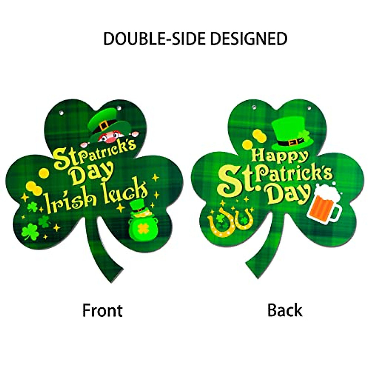SICOHOME St. Patrick's Day Decoration,9.5"x 10" Happy St. Patrick's Day Door Sign,Shamrock Shaped Hanging Sign for Party Supplies Home Window Wall Farmhouse Indoor Outdoor Decor