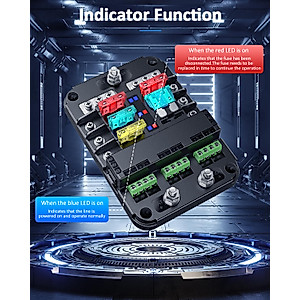 RANDPOW 12V Fuse Block, Upgraded 6 Circuit 12 Volt Blade Fuse Box Kit with Electrical Switch, ACC Interface, and LED Indicator, Fuse Panel Relay Box Kit for 12V/24V Automotive Marine Truck Car Boat RV