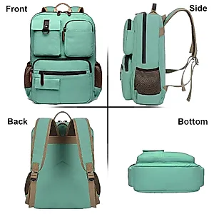 CAMTOP School Backpack Vintage Canvas Laptop Backpacks Men Women Rucksack Bookbags Travel (Mint Green)