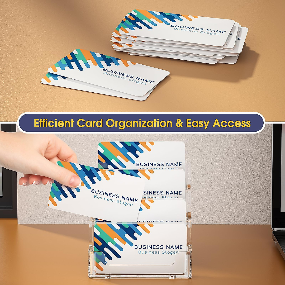 MaxGear Clear Business Card Holder 4 Pocket Business Card Display, Acrylic Business Card Stand for Desk or Counter with 4 Tier, 320 Card Capacity, 2 Pack