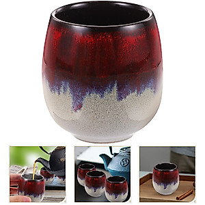 Didiseaon Handleless Ceramic Cup Ceramic Kiln-change Espresso Cup Small Coffee Cup Chinese Kung Fu Tea Cup Vintage Pottery Teacup Tasting Cup 80ml Red Asian Tea Cup
