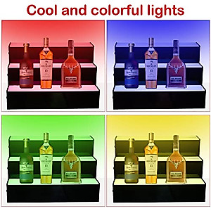 Kweetle Liquor Bottle Display Shelf,16 Inch 3-Step LED Lighted Bar Shelf,Wine Bottle Display Rack with Remote & App Control for Home, Club, Commercial Bar