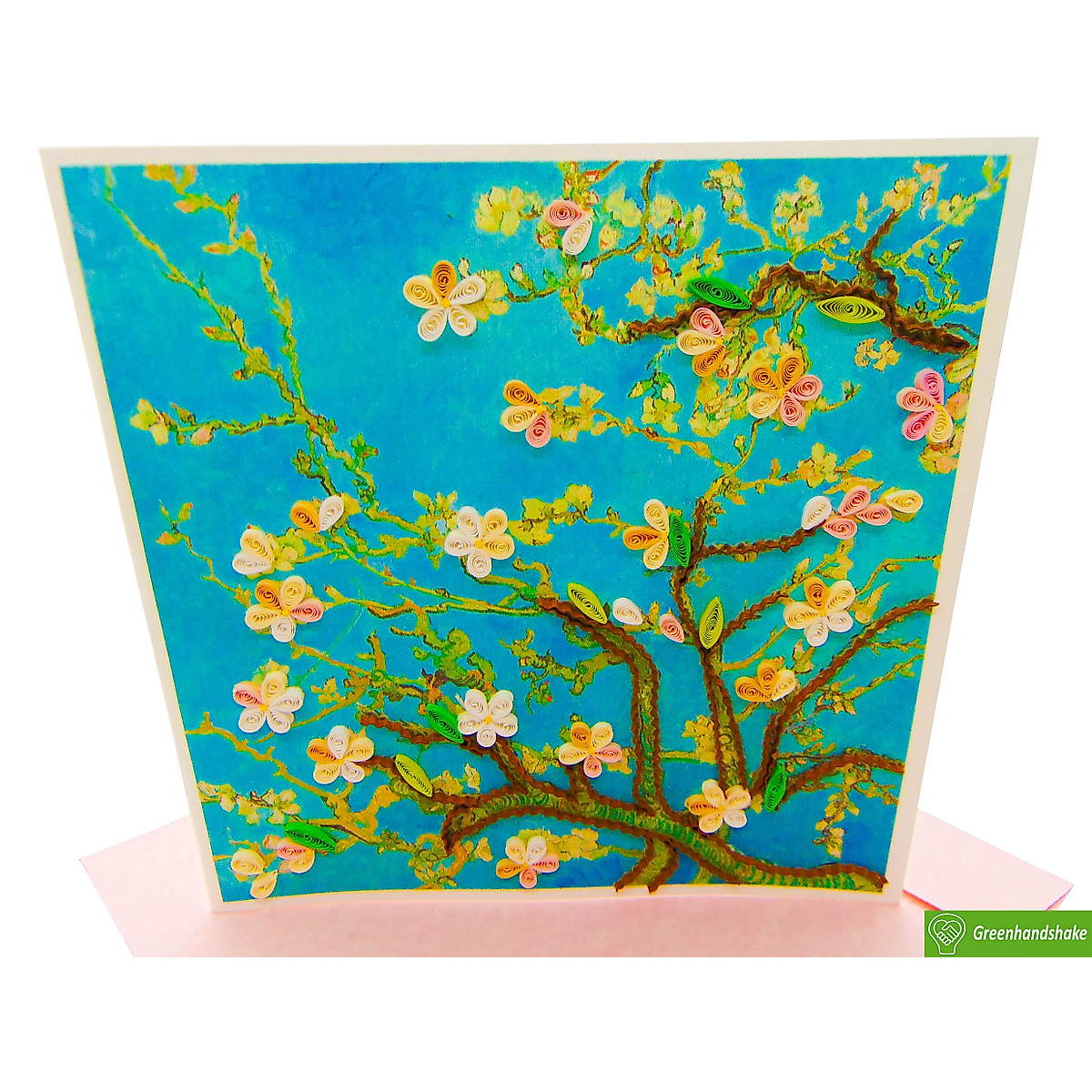 GREENHANDSHAKE Van Gogh's Almond blossom (1890) Quilling Art Greeting Card,Design Greeting Card for Birthday, Valentine's Day, Get Well, All Occasion. Framable Artwork for Art Lovers