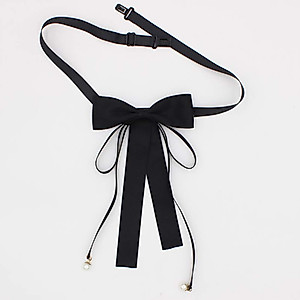 FASELE JKQBUX Elegant Bow Tie for Women Girls,Ladies Party Long Pre Adjustable Pearl Bow Tie Necktie Bowtie female ribbon Women Ties Black