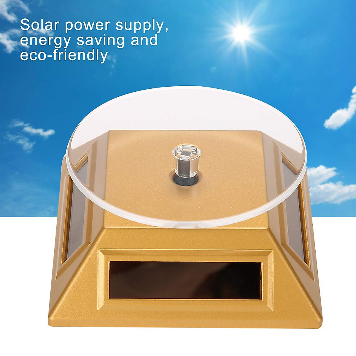 Antilog Jewelry Display Stand, Solar Showcase 360 Degrees Turntable Rotating Watch Phone Jewelry Organizer Display Stand(Gold)