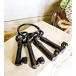 Ebros Gift Realistic Vintage Antique Design Cast Iron Jailer Keys Set of 4 On Ring Wall Accent Old World Halloween Costume Prop Pirate Skeleton Ship Jail Key Pack