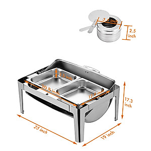 Kweetle Roll Top Chafing Dish Buffet Set Warmers with Cover 2 Pans 9.5Quart for Buffet Commercial Food Warmer Steam Table