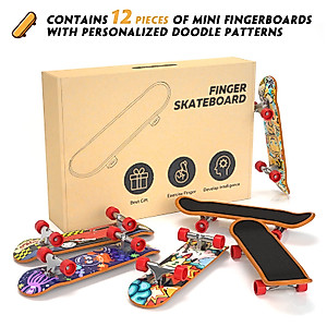 TIME4DEALS Fingerboard Mini Finger Skateboards Toys 12PCS Professional Finger Boards Set Creative Fingertips Movement, Mini Skateboard Starter Kit Finger Sports Party Favors Novelty Toy Gift for Kids