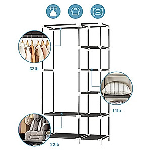 Portable Closet Organizers and Storage Clothes Rack Wardrobe Closet for Hanging Clothes Closet Storage Organizer with Three Drawer Boxes Non-Woven Fabric Cover Easy Assembly 37”L × 17.7”W × 65”H