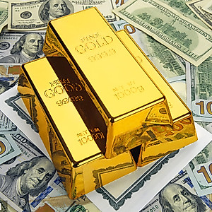 FUTUREPLUSX Gold Bar Door Stop, Fake Gold Bar Paperweight Gold Bullion Door Stopper Glittering Gold Brick Decorations