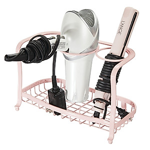 mDesign Metal Hair Care & Styling Tool Organizer Holder - 3 Sections - Bathroom Vanity Countertop Storage for Hair Dryer, Flat Irons, Curling Wands, Hair Straighteners - Light Pink/Blush