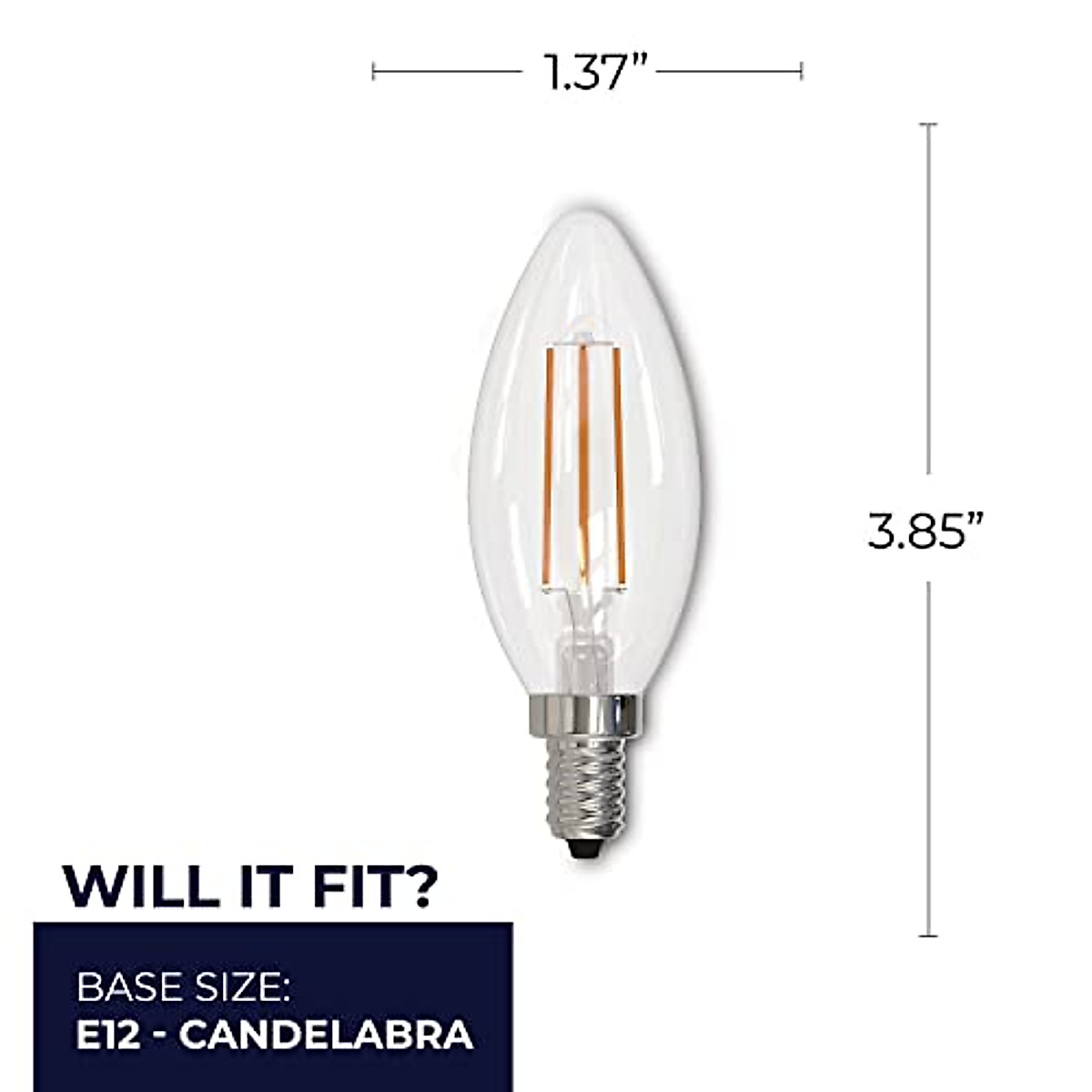Bulbrite Pack of (4) 5 Watt Dimmable Clear Filament B11 Candelabra (E12) LED Bulb - 500 Lumens, 3000K, and 80 CRI