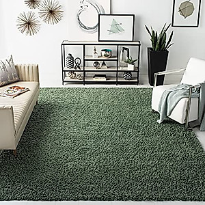 SAFAVIEH August Shag Collection 5'3" x 7'6" Green AUG200Y Solid Non-Shedding Living Room Bedroom Dining Room Entryway Plush 1.5-inch Thick Area Rug