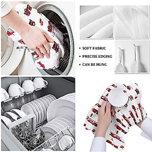 Kitchen Towels Cleaning Cloths, Fire Truck Hard Hat Barricade Extinguisher on White Texture Dish Towels for Kitchen, Pack of 3 Absorbent Hand Towels Reusable Tea Towels,Bar Towels,18x28 Inch