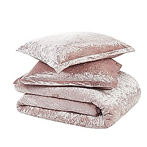 Comfort Spaces Juliette Luxe Comforter Set Velvet Lush with Soft Brushed Microfiber Reverse, All Season Cozy Velvet Bedding Sets, Fluffy Comforter Bed Set, Matching Sham, Blush Full/Queen 3 Piece