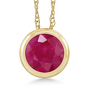 Gem Stone King 14K Yellow Gold Red Ruby Pendant Necklace For Women (0.56 Cttw, Gemstone July Birthstone, Round 5MM, with 18 Inch Chain)