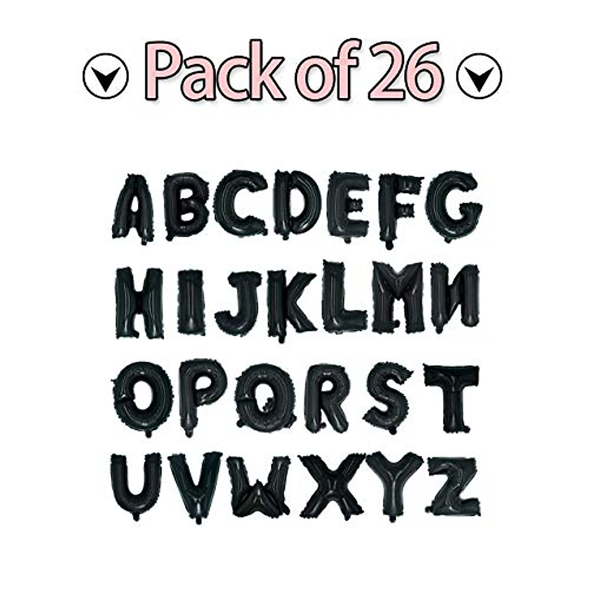 Wellin 16" Black Foil Mylar Letter Balloons A-Z 26pcs Mega Pack, Aluminum Hanging Foil Film Alphabet Letter ( A-Z, Black)