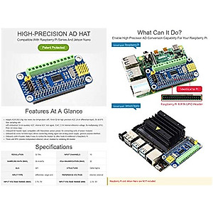 Waveshare High-Precision AD HAT, Compatible with Raspberry Pi 5/4B/3B/Zero/Zero W/Zero 2W/Pico/Pico W/Pico WH and Jetson Nano, ADS1263 10-ch 32-bit ADC