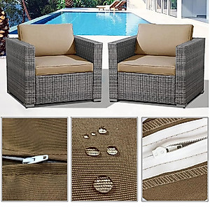 FLYMEI Patio Cushion Covers 24x22x4 Waterproof Outdoor Cushion Cover Replacement 4Packs Outdoor Seat Cushion Slipcover for Outdoor Rattan Chair Sofa, Taupe