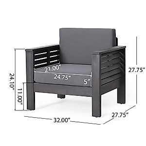 Christopher Knight Home Louver Outdoor Acacia Wood Club Chairs with Cushions, 32 "W x 27.75 "D x 27.75 "H, Dark Gray