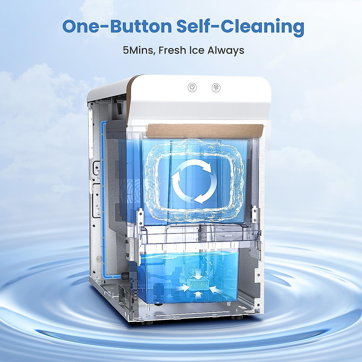 Gevi Household V2.0 Quiet Countertop Nugget Ice Maker, Self-Cleaning Chewable Pellet Ice Machine, 38 lbs/24H, Energy-Efficient, White