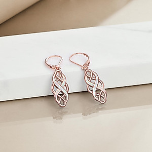 YFN Celtic Knot Dangle Earrings Rose Gold Plated Sterling Silver Good Luck Irish Celtic Knot Vintage Dangles for Women (Rose Gold Celtic Earrings)