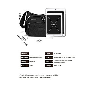 Rkrouco Women Crossbody Bag Multi-Pocket Nylon Waterproof Lightweight Casual Shoulder Handbag Purse Bookbag-Black.