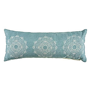 LR Home Ornate Tri-Medallion Throw Pillow, 14" x 36", Teal/Cream