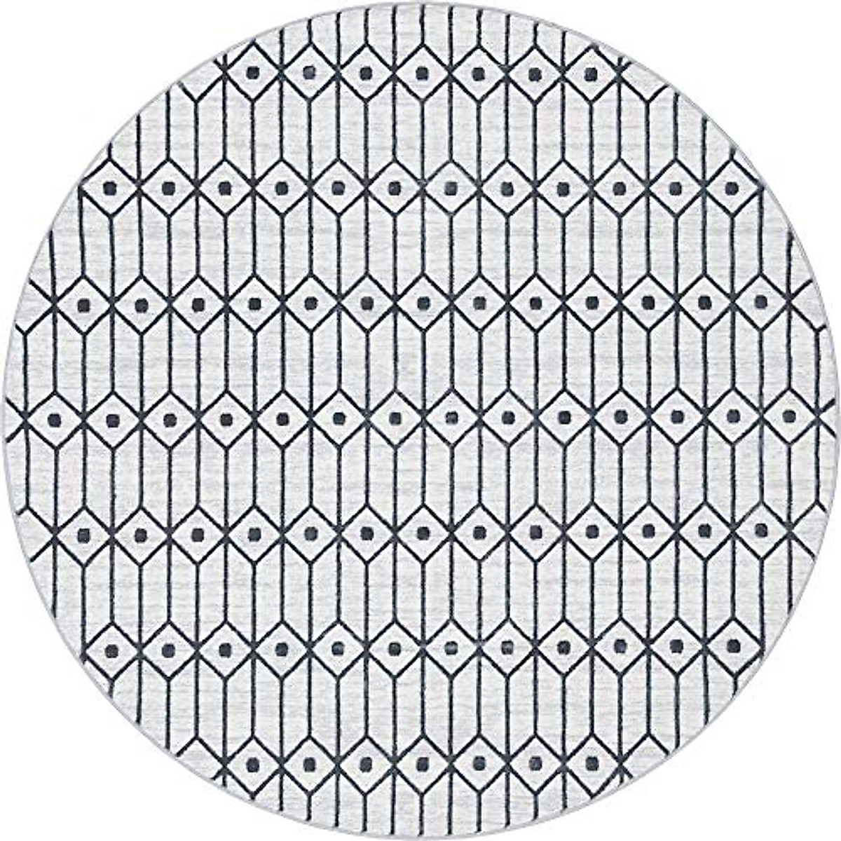 Rugs.com Lattice Trellis Collection Rug – 8 Ft Round White Low-Pile Rug Perfect for Kitchens, Dining Rooms
