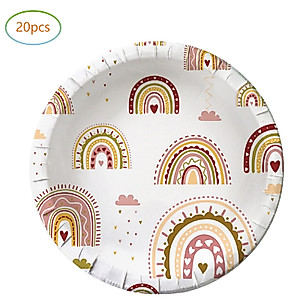 Hzleyw Boho Rainbow Birthday Party Supplies, 20 Plates and 20 Napkins, Boho Rainbow Birthday Party Baby Shower Decorations Supplies Paper Plates Napkins for Girl Boy 20 Guests