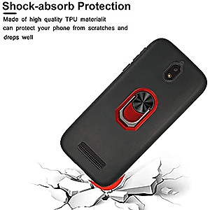 DAMONDY for BLU View 2 Case 2 Pack Screen Protector Tempered Glass, BLU View 2 Case,Full Body Shock Protective Kickstand 360 Ring Holder Defender Back Phone Cover Case for BLU View 2 B130DL -Red