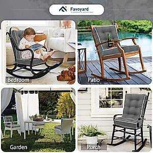 Favoyard Rocking Chair Cushion Set, Indoor & Outdoor Rocker Cushions, Water Resistant Seat Cushion Set for Patio Furniture 3-Year Color Fastness Chair Pads with Ties, Dark Gray