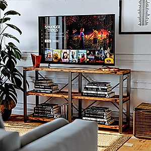 IRONCK Rustic Entryway Console Table, Long Hallway Table 55 in 3-Tier, TV Stand Entertainment Center Media Stand for Living Room, Industrial Style, Vintage Brown