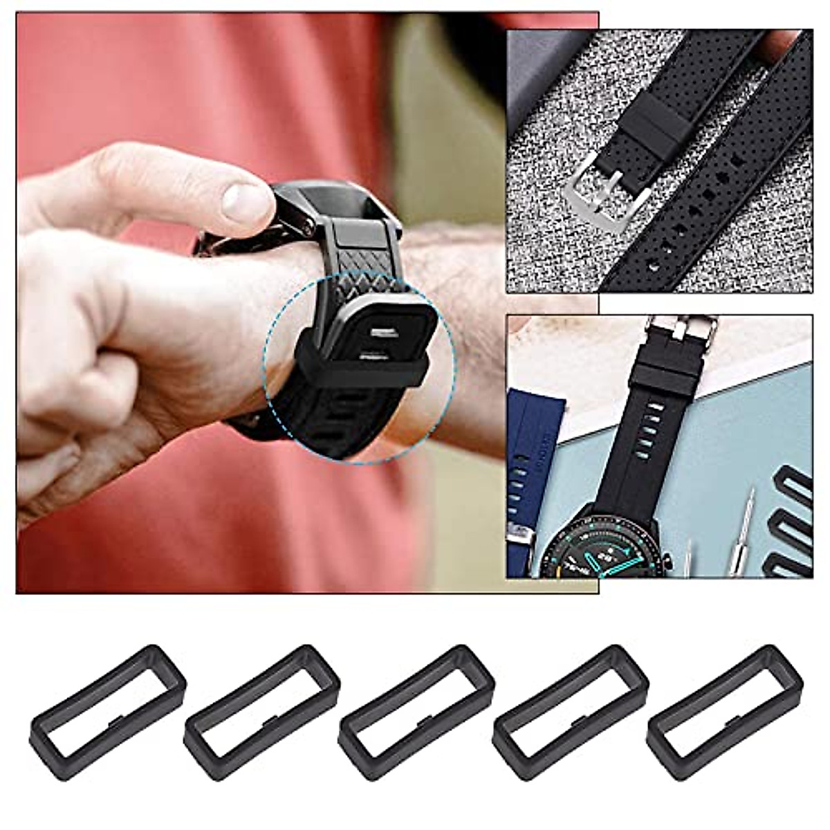 Micro Traders 10x Smartwatch Strap Ring Keeper 22mm Black Watch Band Ring Holder Watch Band Loop Silicone for Sport Watch Compatible with Huawei GT Sports Watch