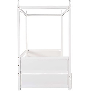 Wooden Canopy Daybed with Trundle Bed, Twin Bed to King Design Sofa Bed, 78.3" L x75.9 W Extendable Bed Daybed for Bedroom Living Room