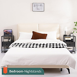 Yoobure Nightstands Set of 2, Night Stand with Charging Station Night Stand with USB Ports, Night Stands with Wood Drawer and Storage Shelf Bedside Table for Bedroom Small Spaces Grey