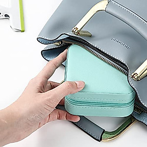 Portable Travel Mini Jewelry Box Leather Jewellery Ring Organizer Case Storage Gift Box Girls Women (blue).