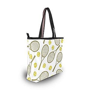 JSTEL Women Large Tote Top Handle Shoulder Bags Tennis Rackets And Balls Patern Ladies Handbag