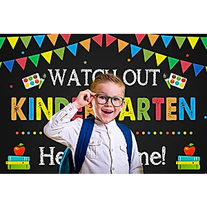 Aperturee Kindergarten Back to School Backdrop 7x5ft Watch Out Here I Come First Day of School Preschool Photography Background Kids Classroom Party Decoration Supplies Banner Photo Booth Studio Prop