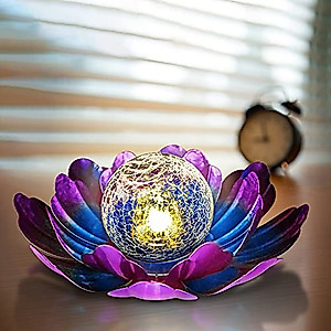 WNP Purple Solar Flower Light Outdoor Decorations,Solar Garden Lights Outdoor Decor,Waterproof Decorative Solar Powered Glass Ball Light with Metal Petal for Yard,Tabletop,Patio,Walkway