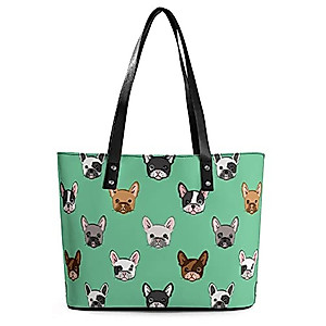Womens Handbag French Bulldog Pattern Leather Tote Bag Top Handle Satchel Bags For Lady