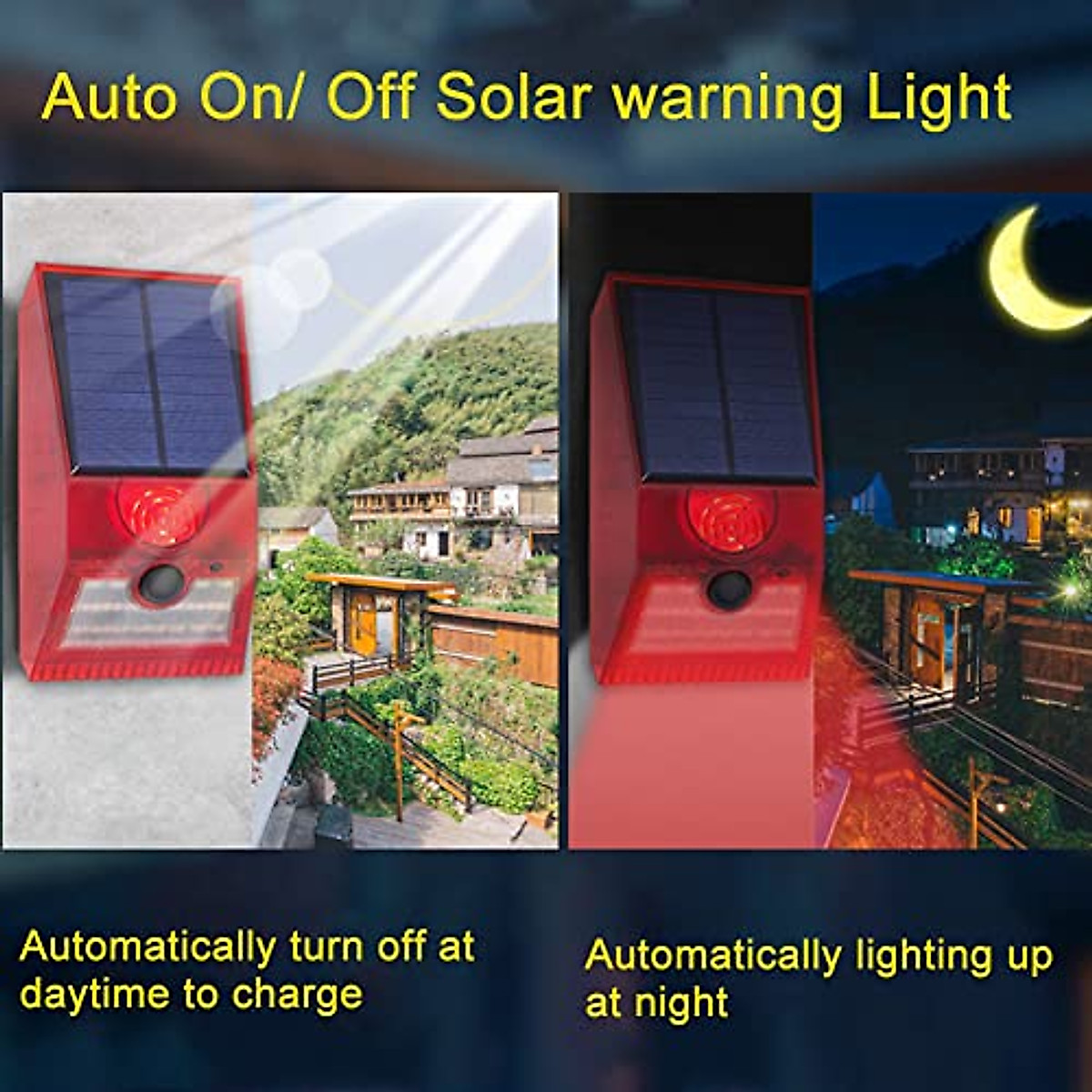 Aolyty Solar Warning Lights with 100DB Alarm Sound, 6 Modes Solar Motion Sensor Wall Light Waterproof Security Flashing Lamp for Home Garden Warehouse Pasture Farm Barn Factory Orchard (Red)