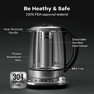 Mecity Tea Kettle Electric Tea Pot with Removable Infuser, 9 Preset Brewing Programs Tea Maker with Temprature Control, 2 Hours keep Warm, 1.7 Liter Electric Kettles, 1200W, Glass and Stainless Steel