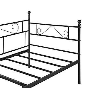 Symylife Classic Twin Daybed Metal Bed Frame with Headboard, Sturdy Steel Slats Support, Easy Assembly, Mattress Platform Bed Sofa for Living Room Guest Room,Black