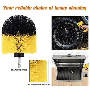 Shieldpro Drill Brush Attachment Set,Power Cleaning Scrub Brush,All Purpose Drill Brushes with Extend Long Attachment for Bathroom and Kitchen Surface,Grout,Tub,Shower,Tile,Corners, Automotive-Yellow